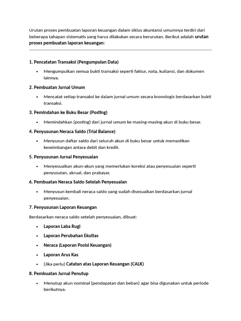 Urutan Proses Pembuatan Laporan Keuangan Pdf