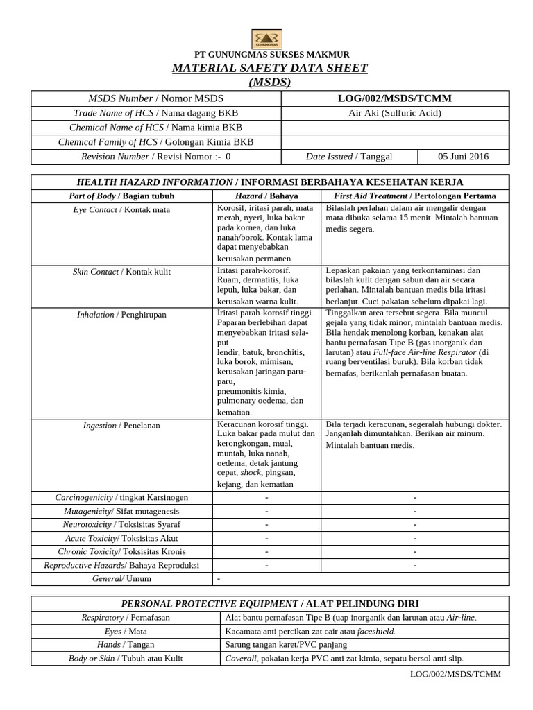 MSDS Air Aki: Informasi Keselamatan | PDF