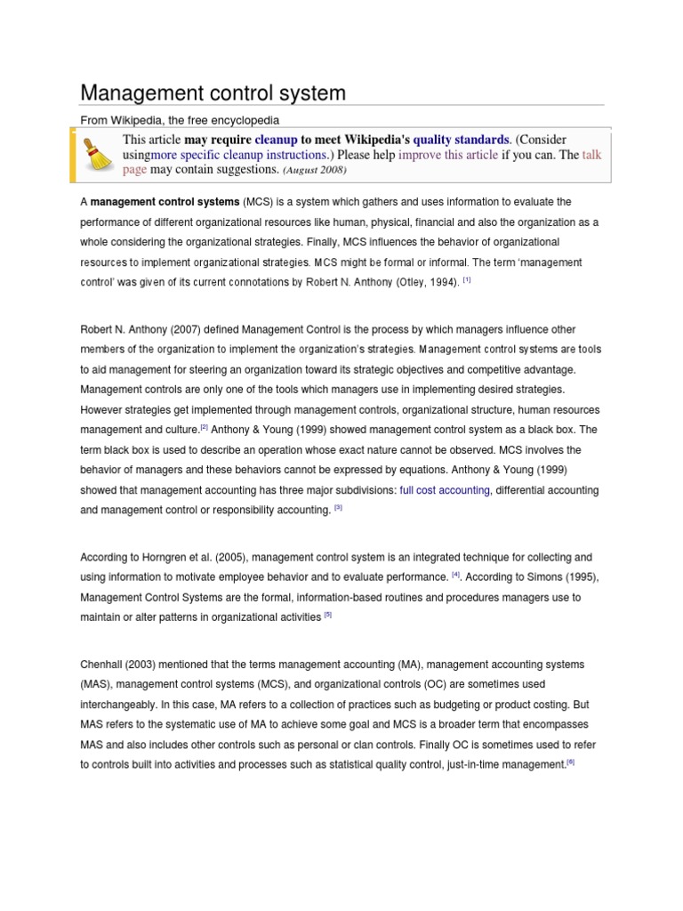 Management Control System | PDF | Control (Social And Political ...