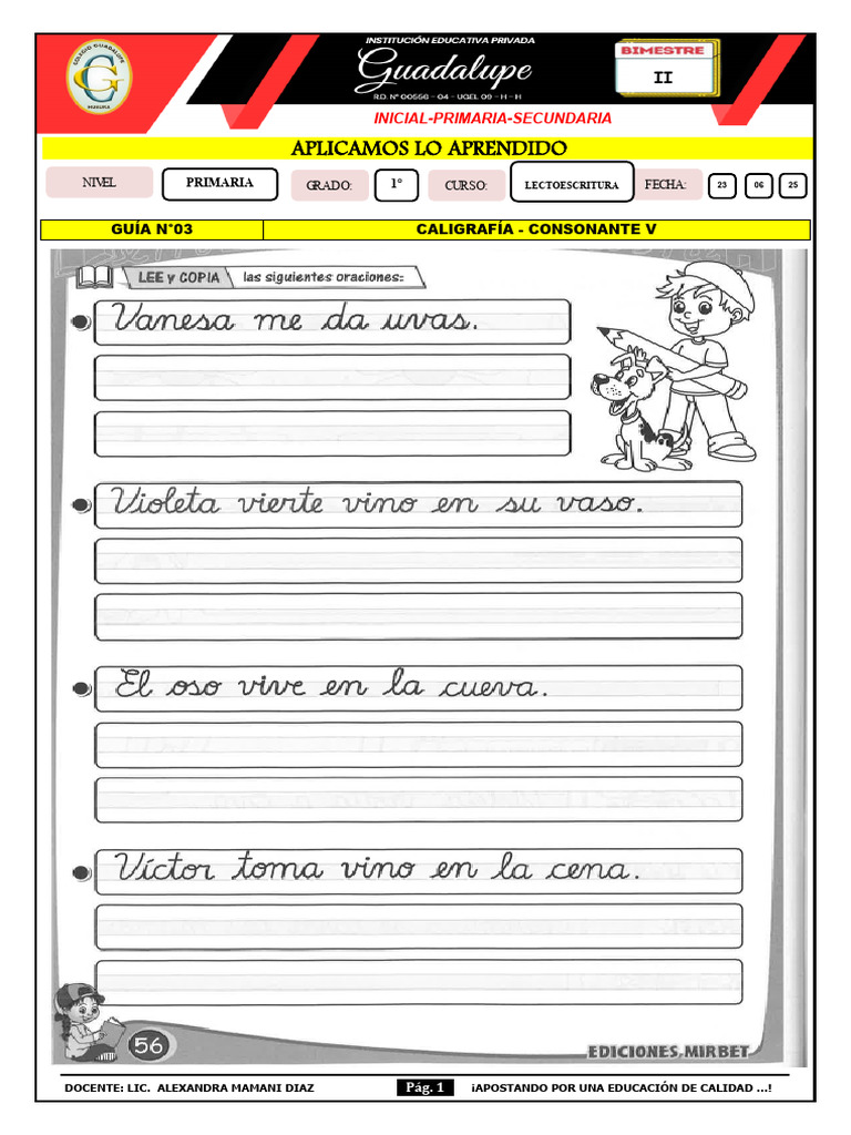Caligrafía - Letra V | PDF