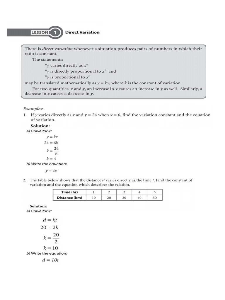 Direct and Inverse Variation | PDF