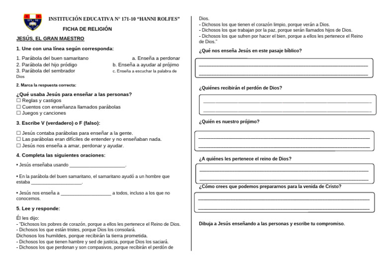 Ficha de Religión 30 de Junio | PDF | Jesús | Parábolas de Jesús