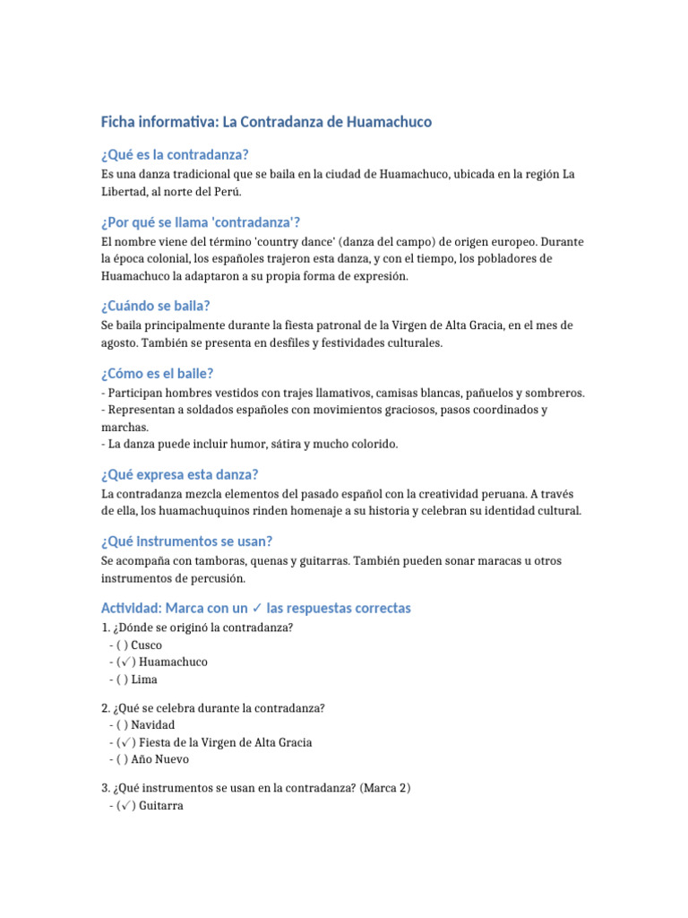 Vestimenta y danza de la Contradanza | PDF