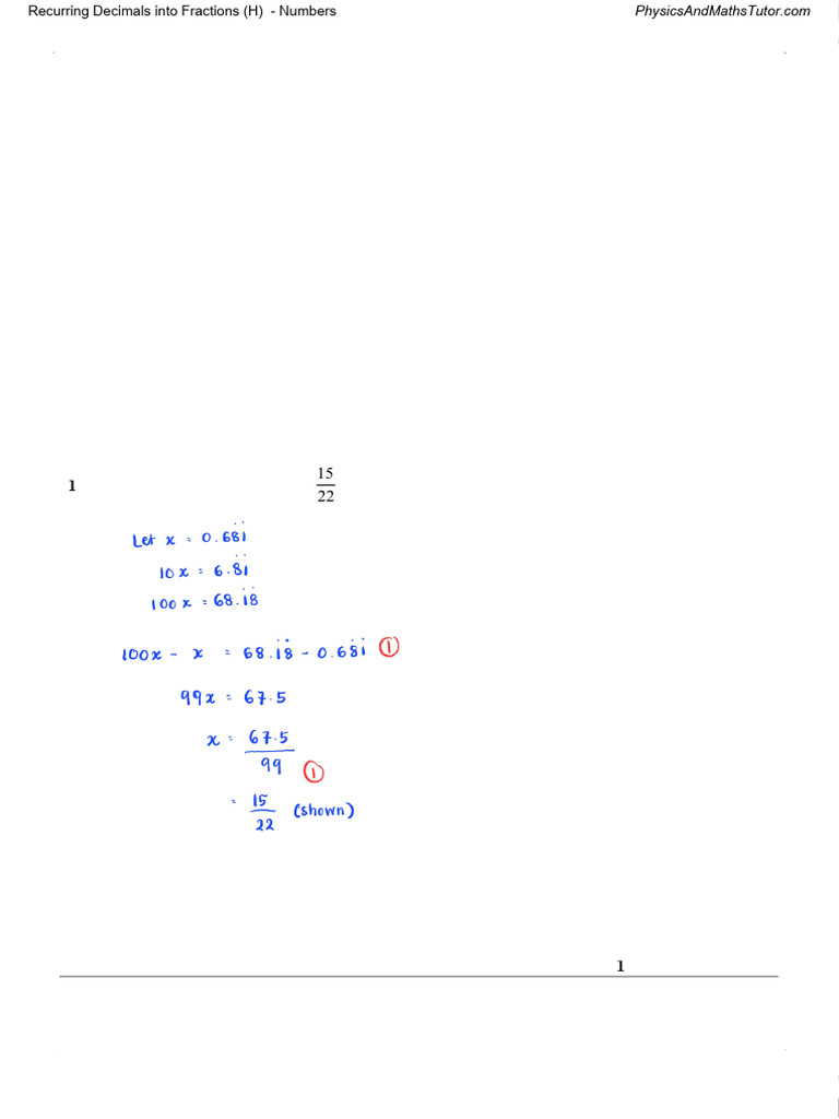 Recurring Decimals Into Fractions (H) MA | PDF | Numbers | Decimal