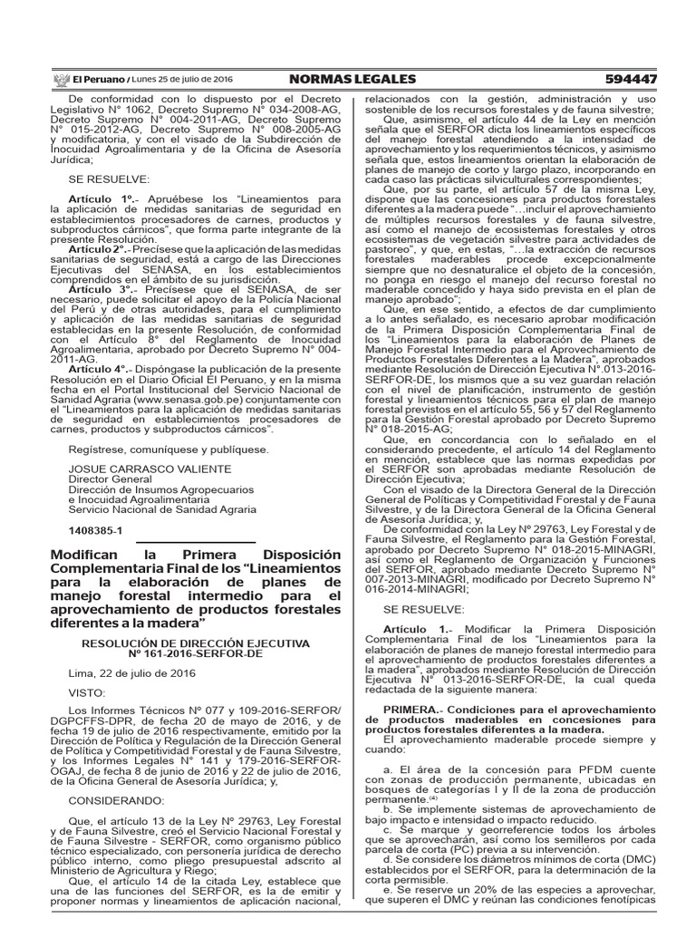 RDE #161-2016-SERFOR-DE Modifican 1ra. Disposición Complementaria Del ...