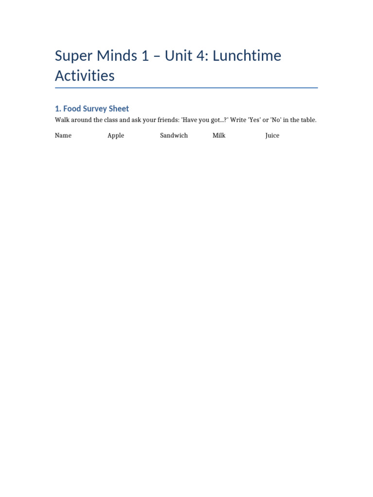 Lunchtime Review Activities | PDF