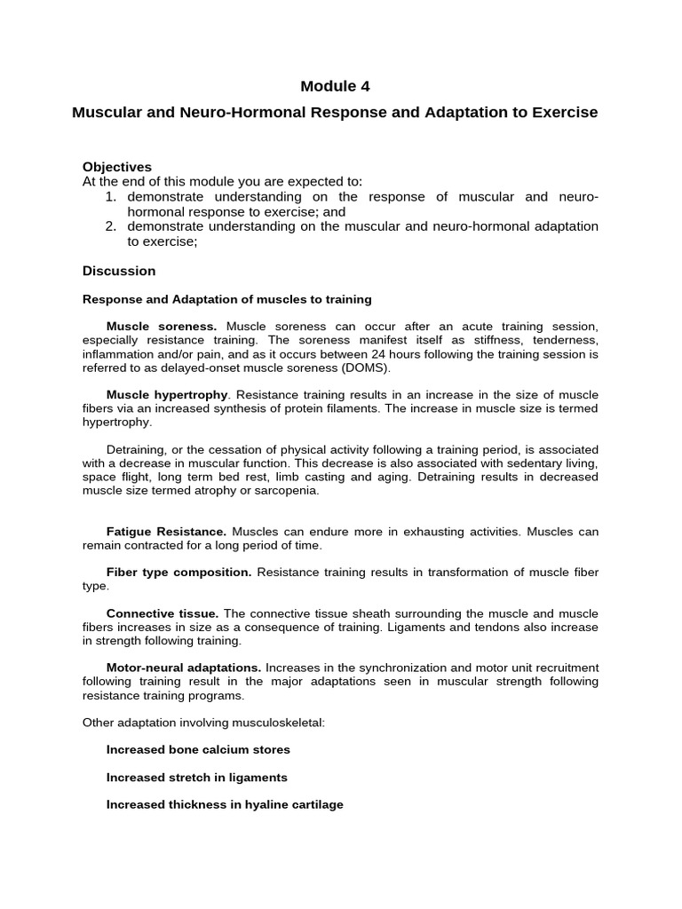 Module 4 Muscular and Neuro Hormonal Response and Adaptation To ...