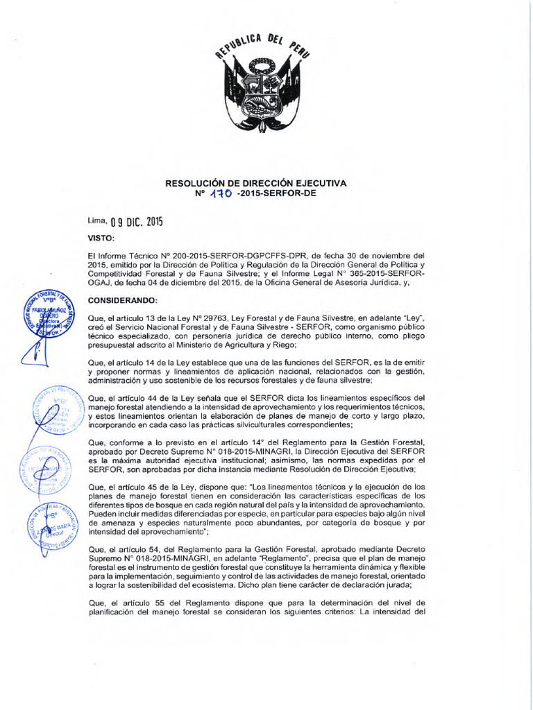 RDE #170-2015-SERFOR-DE (Lineamiento DEMA OPB) | PDF