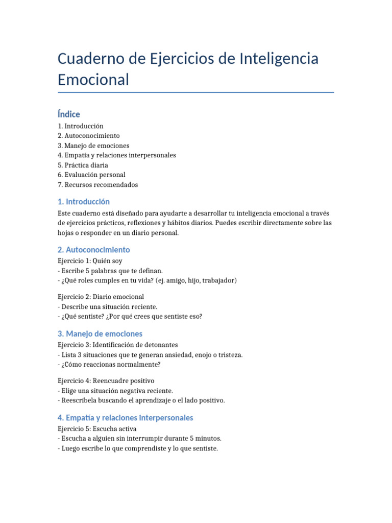 Cuaderno Inteligencia Emocional | PDF
