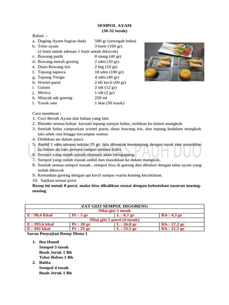 Daftar Resep Saja PMT Lokal TH 2024 | PDF