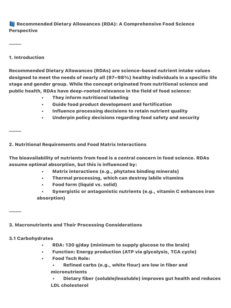 RDA Factors in Food Science 2024 | PDF | Foods | Nutrients