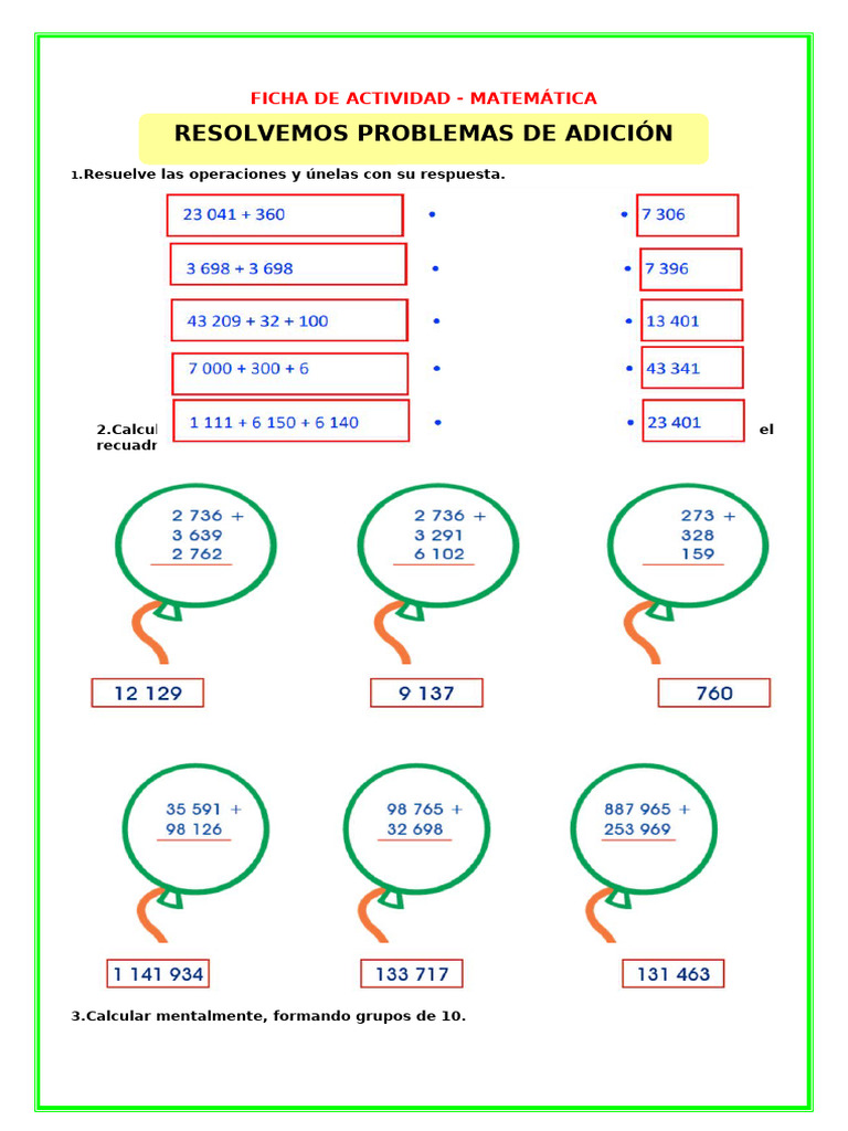 Ficha-Lun-Mat-Resolvemos Problemas de Adición | PDF