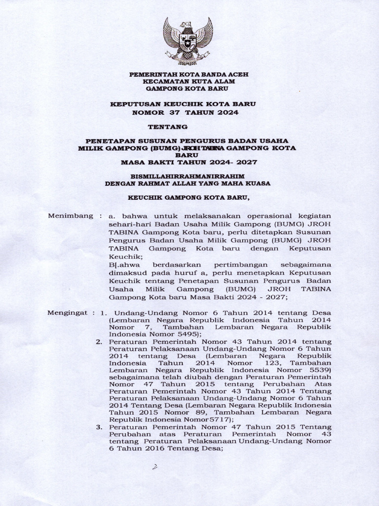 SK Keuchik TTG Bumg Jroh Tabina | PDF