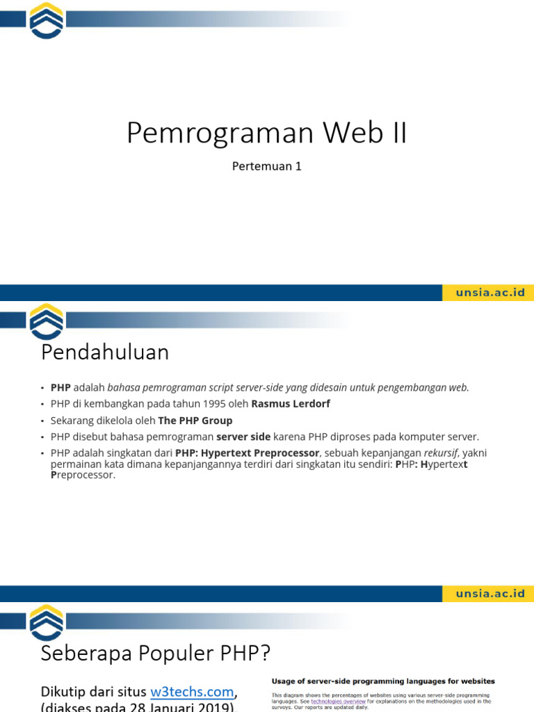 Pemrograman Web II - Pertemuan 1 - Pengantar Pemrograman PHP | PDF