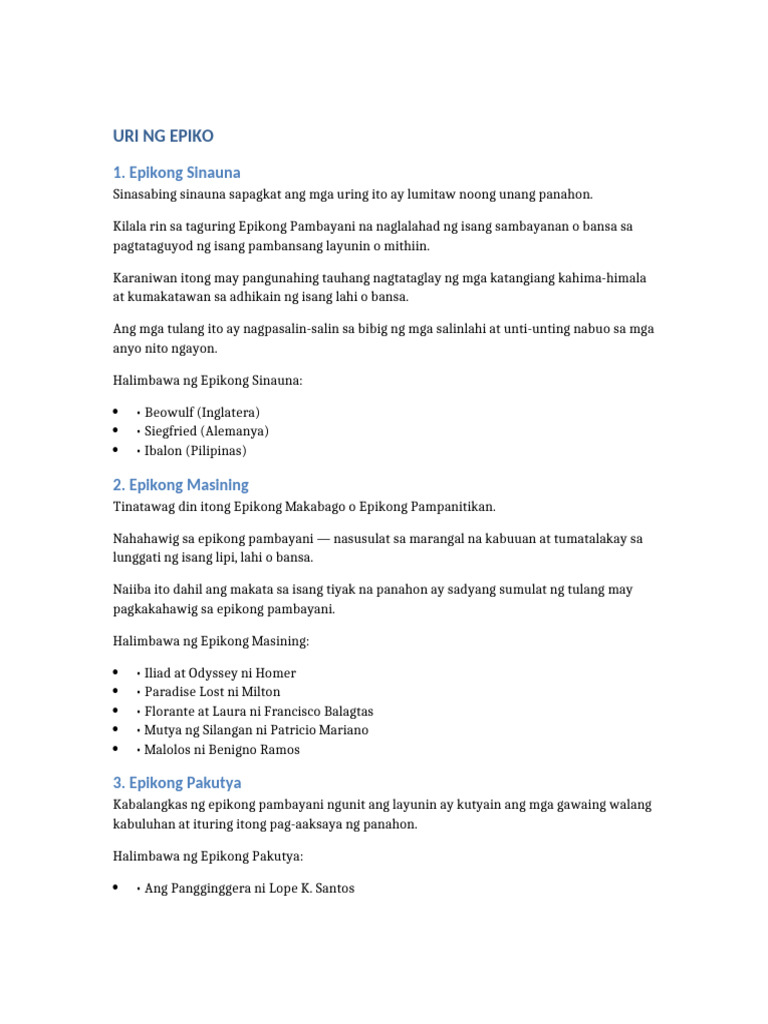 Uri Ng Epiko | PDF