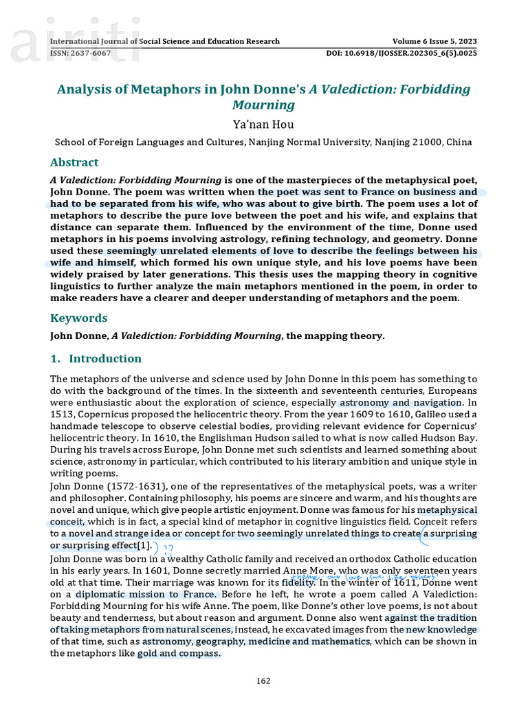 Analysis of Metaphors in John Donne - S A Valediction Forbidding ...