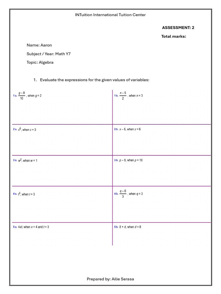 Aaron Y7 Math 28.04.2025 | PDF