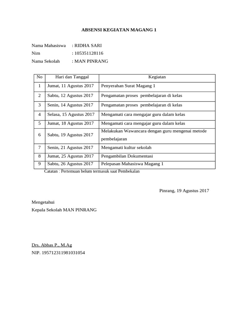 Laporan Absensi Magang Mahasiswa 2017 | PDF