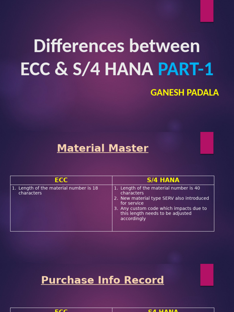 Difference+Between+ECC+and+S4+HANA+Part+ +1+Pptx | PDF | Databases ...