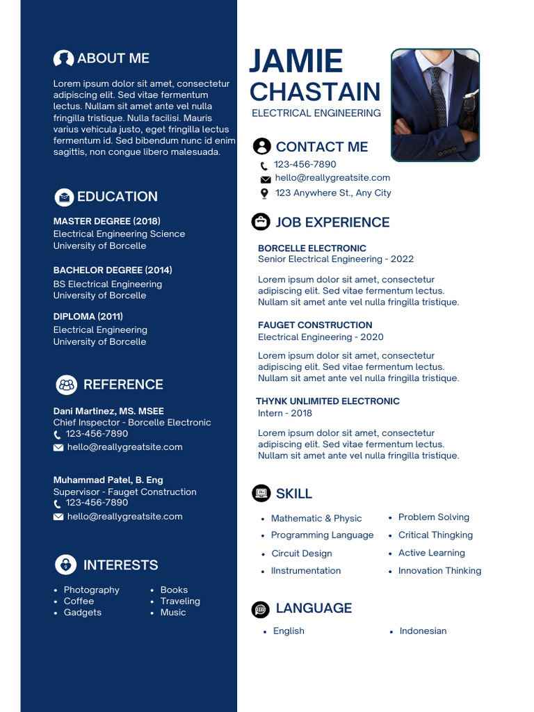Blue White Modern Engineer Professional Resume | PDF | Engineering | Academic Degree