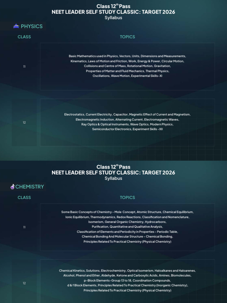 NEET Leader Self Study Classic Target 2026 Gm3iod | PDF | Chemistry ...