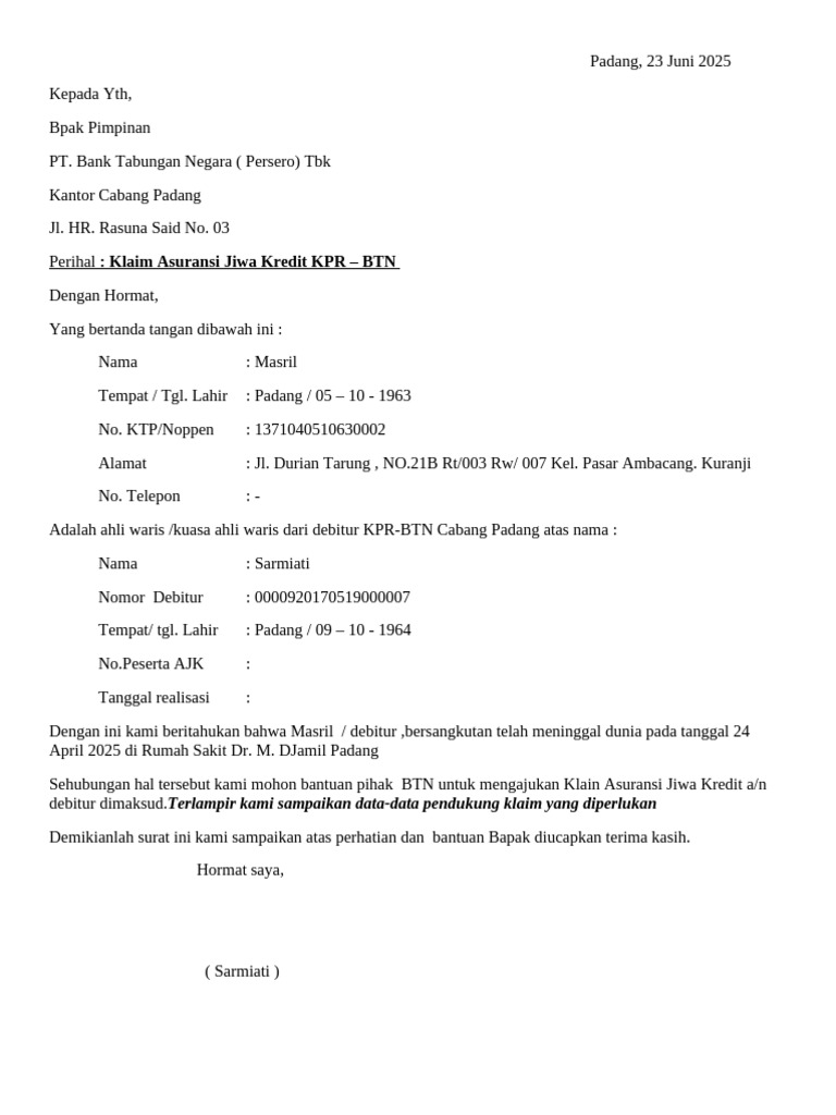 Surat Pak Masril Ok | PDF