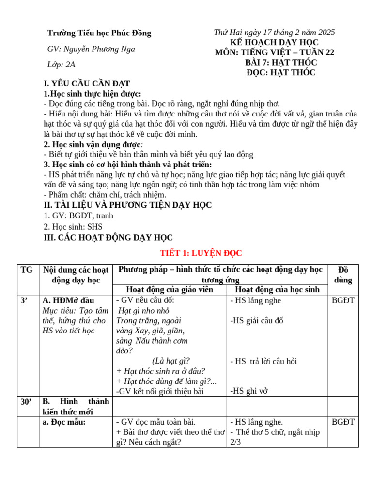 2a - KHBD Tuan 22 | PDF