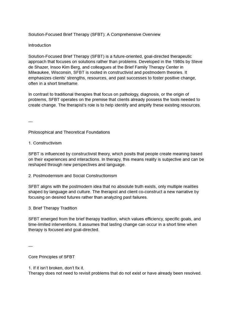 Solution-Focused Brief Therapy (SFBT) - A Comprehensive Overview | PDF ...