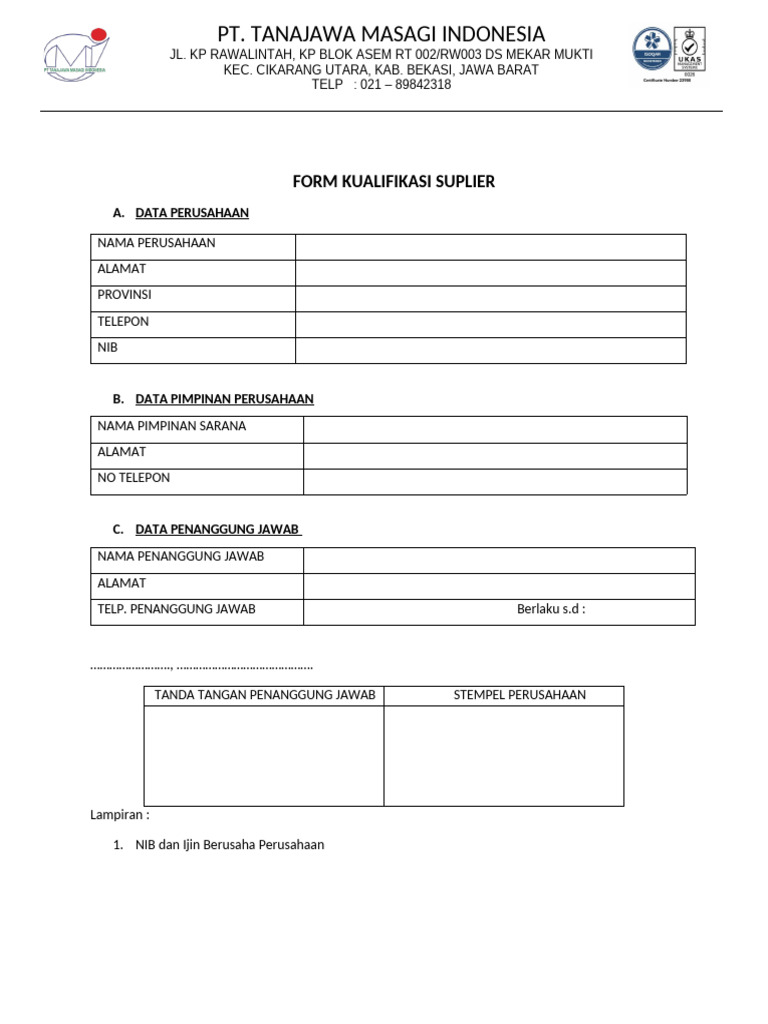 Form Kualifikasi Pemasok | PDF