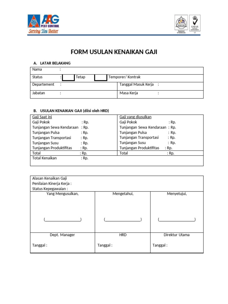 Formulir Usulan Kenaikan Gaji Karyawan | PDF