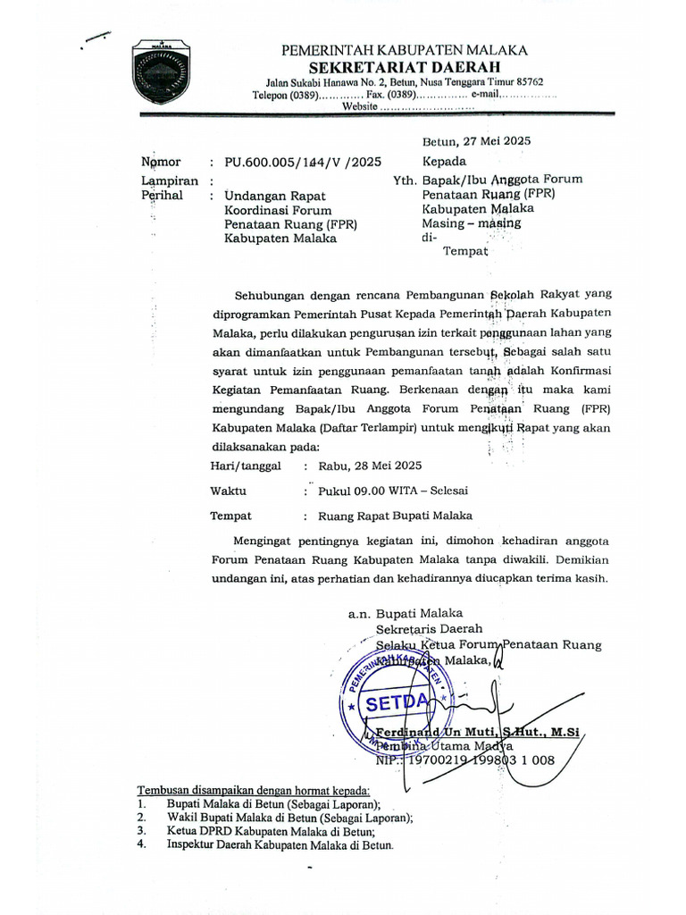 Undangan Rapat Koordinasi FPR Kab. Malaka | PDF