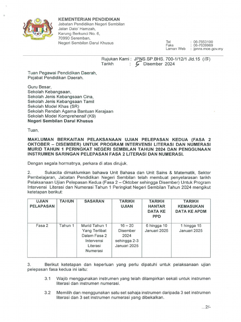 Makluman Berkaitan Pelaksanaan Ujian Pelepasan Pertama Fasa 1 Oktober | PDF