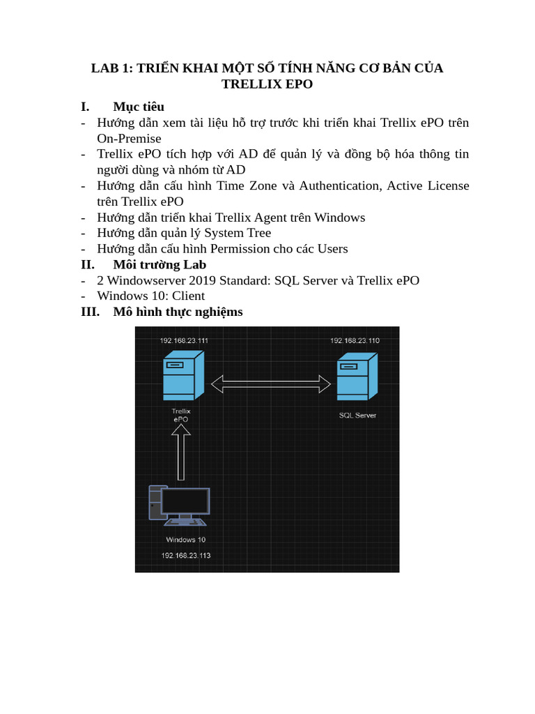 Lab 1 Triển Khai Một Số Tính Năng Cơ Bản Của Trellix Epo | PDF