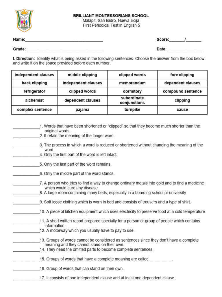 1st Periodical Test Grade 5 | PDF