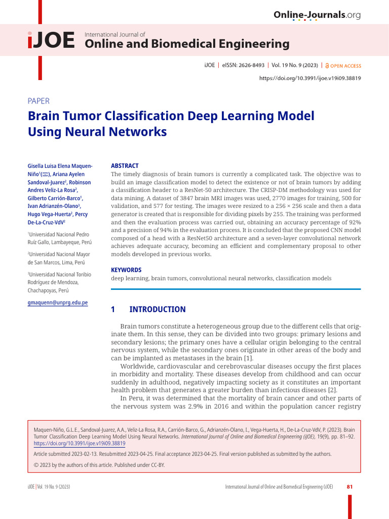 Brain Tumor Classification Deep Learning Model Usi | PDF | Deep Learning | Applied Mathematics