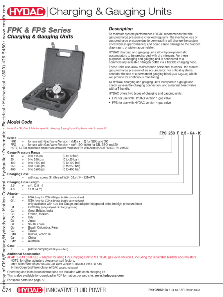 Hydac Accumulator Charging & Gauging Units | PDF | Valve | Gases
