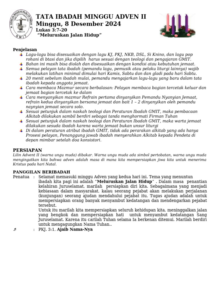 Tata Ibadah Minggu Adven II Edit | PDF
