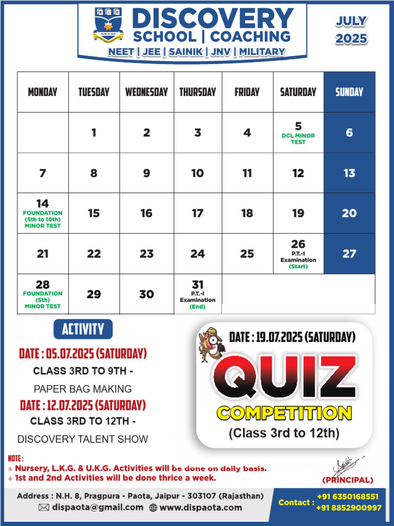 Activity Planner July 2025 | PDF