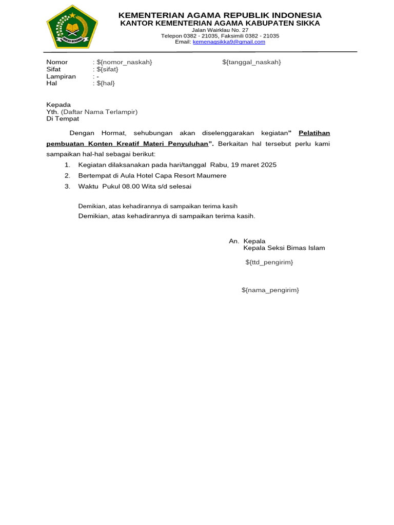 Surat Pemanggilan Peserta | PDF