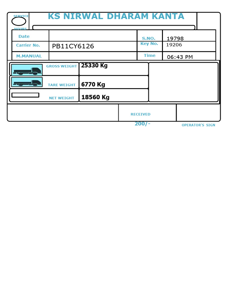 Weight Slip Against Invoice No 176 | PDF