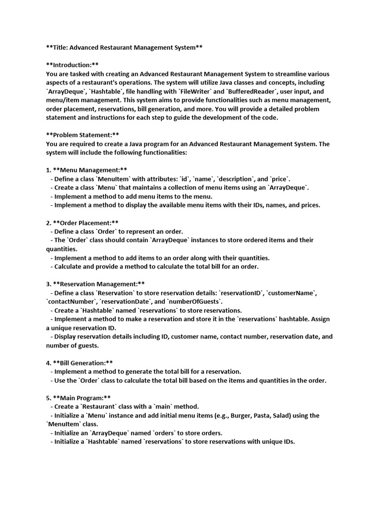 Restaurant Management System | PDF | Method (Computer Programming) | Menu