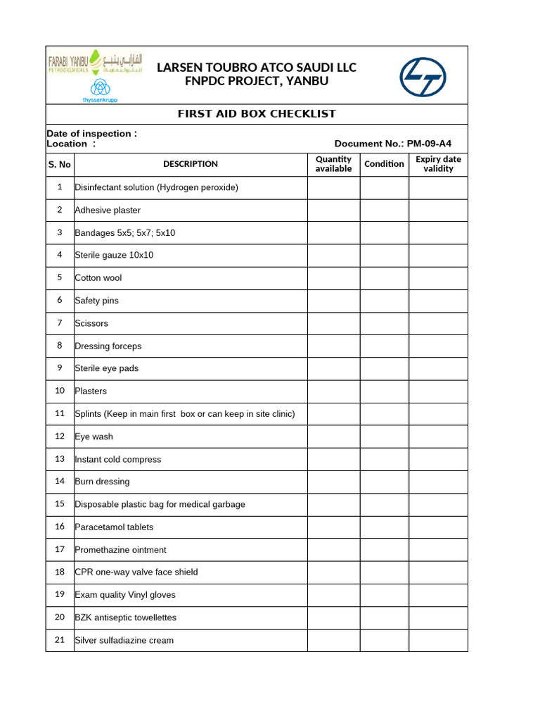 First Aid Box Checklist | PDF