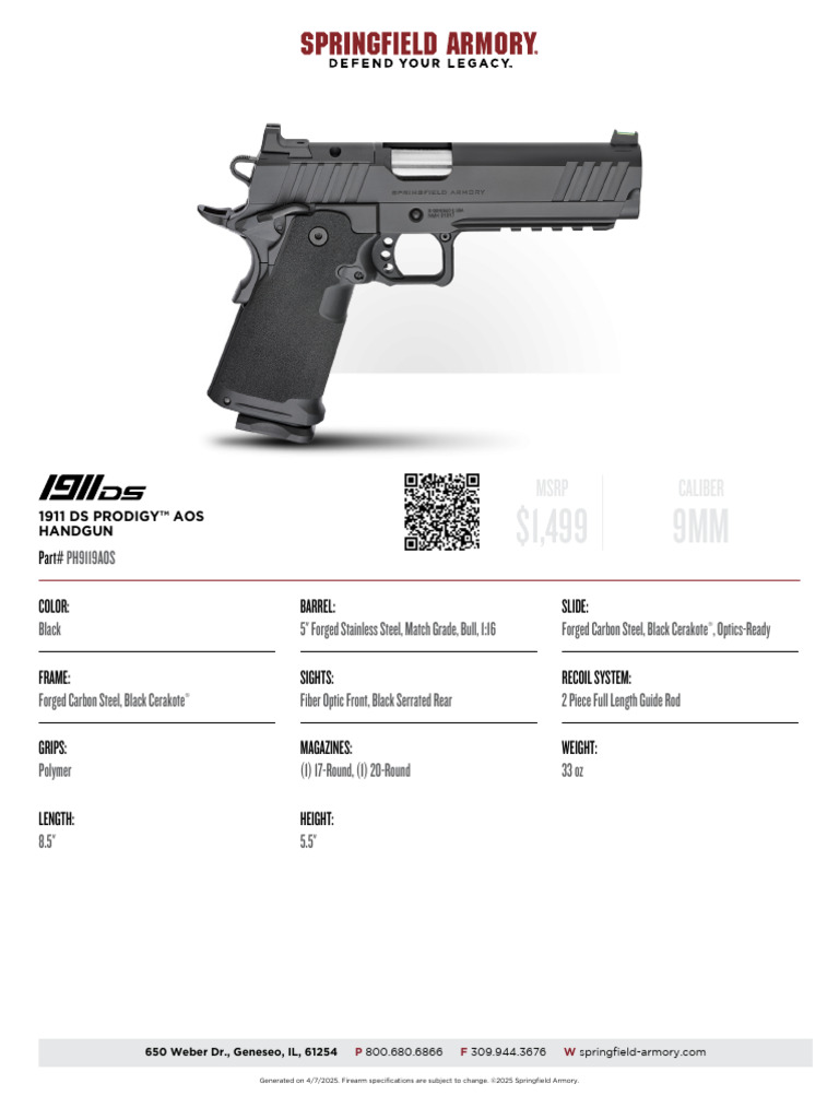 Springfield Armory 1911 Ds Prodigy Aos 9mm Handgun Specs | PDF