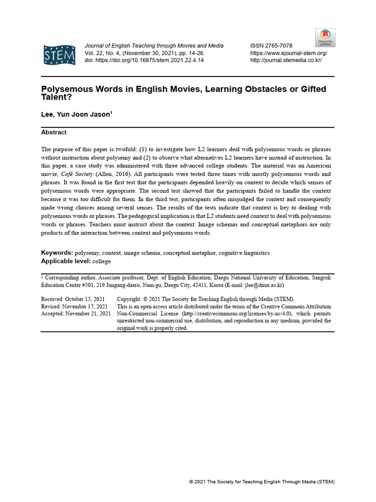 Polysemous Words in English Movies | PDF | English As A Second Or ...
