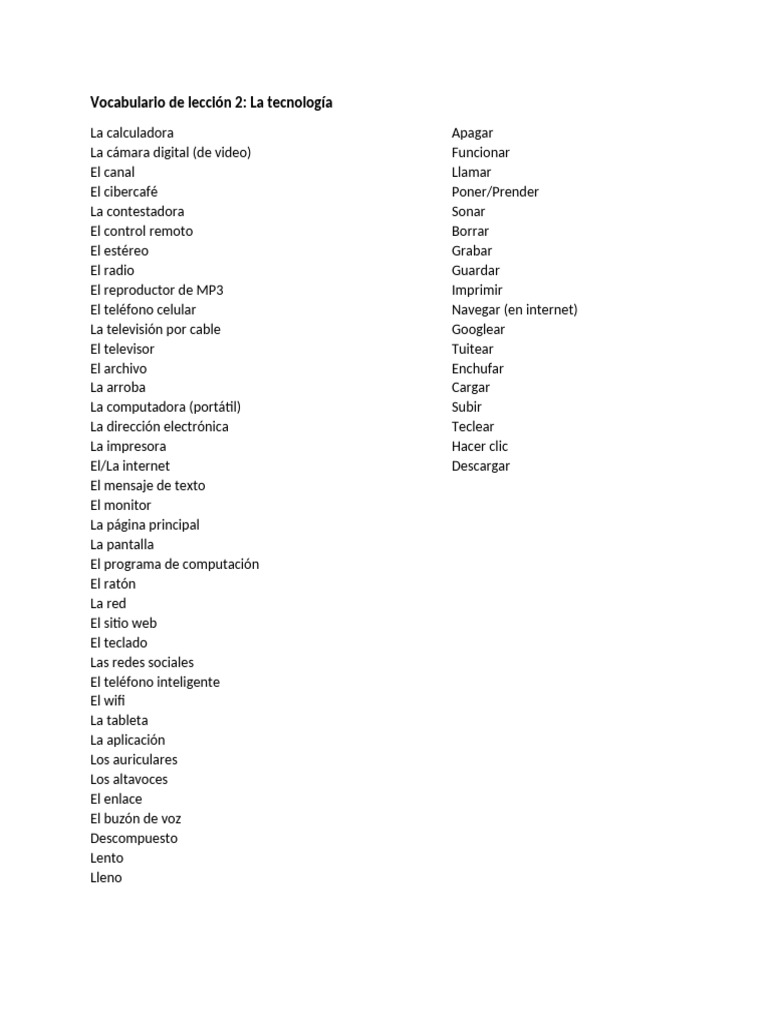 Vocabulario de Tecnología en Español | PDF