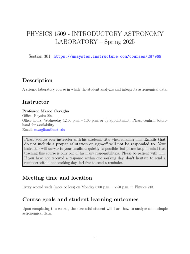 Phys1509 Syllabus Lab301 sp2025 | PDF | Libraries | Title Ix