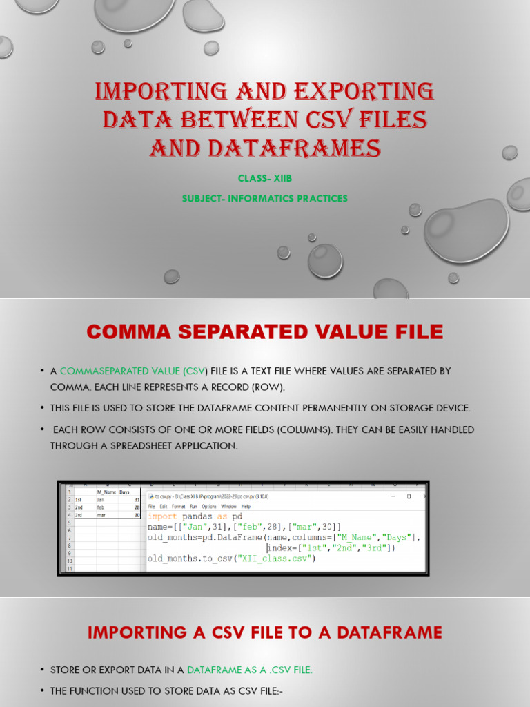Importing and Exporting Data Between CSV Files and | PDF