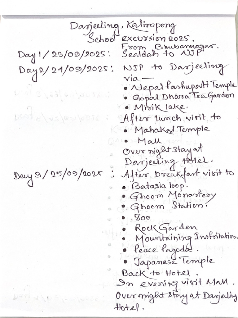 Darjeeling Kalimpong School Excursion 2025 | PDF