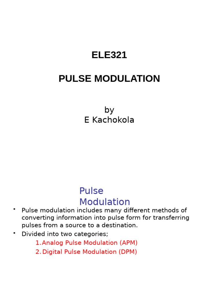 ELE321 7 Pulse Modulation | PDF | Sampling (Signal Processing) | Modulation