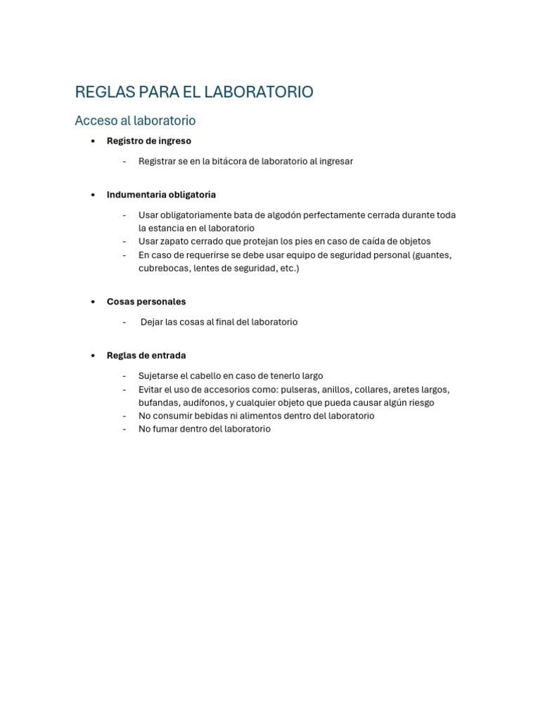 Reglas y Buenas Practicas para El Laboratorio | PDF | Laboratorios | Agua